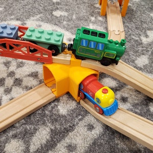 4 Way Track Tunnel for Wooden Trains Accessories, Optional Tower ...