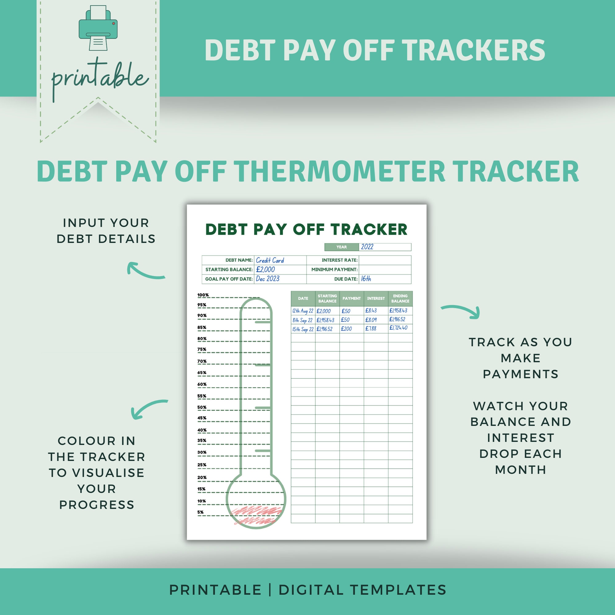 DEBT PAY OFF Tracker Printable Debt Pay off Trackers Bundle Debt ...
