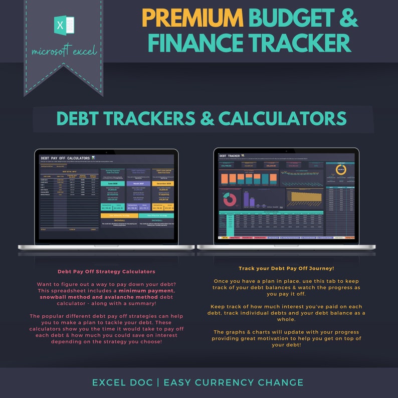 EXCEL DARK THEME Premium Budget & Finance Tracker | Budget Spreadsheet ...