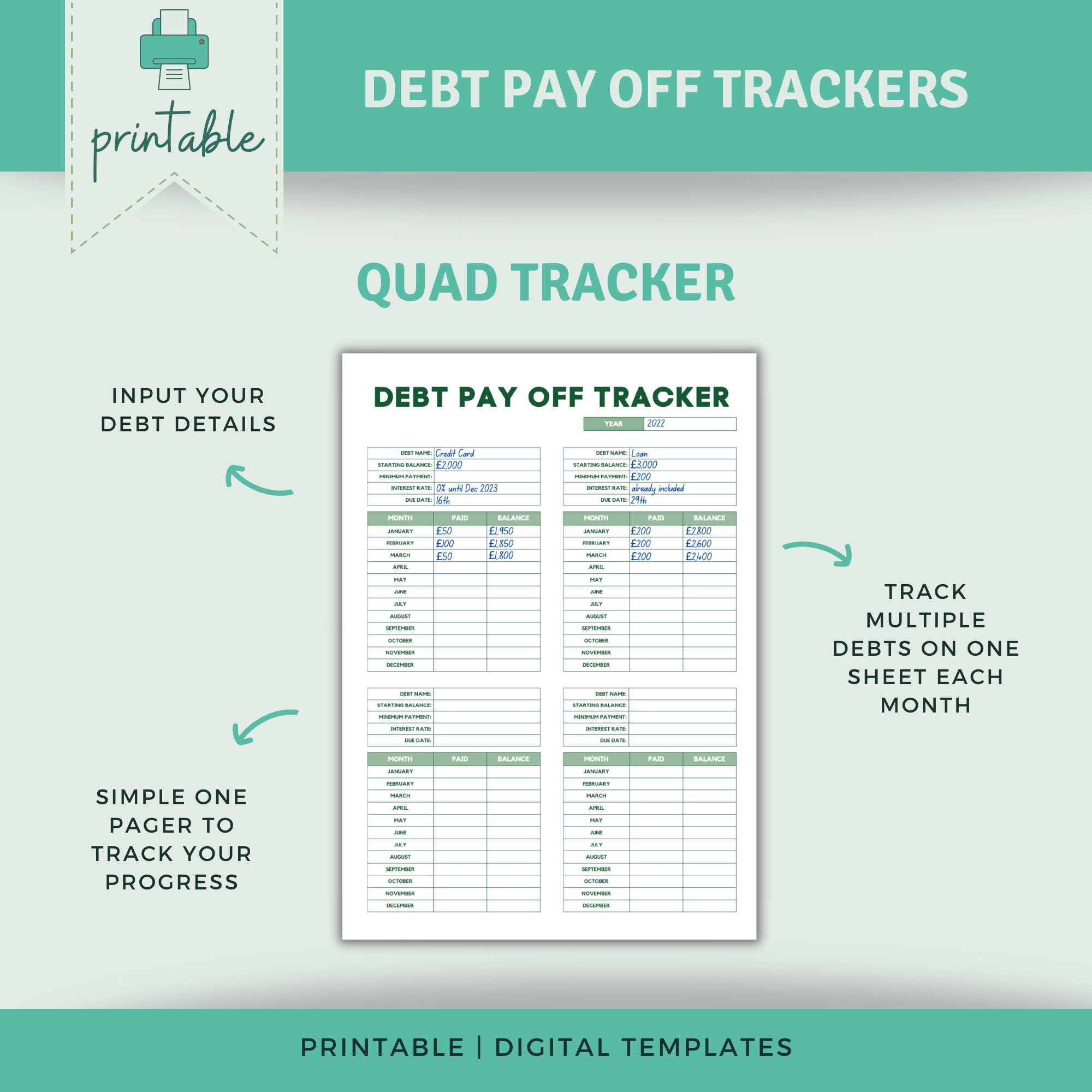 DEBT PAY OFF Tracker Printable Debt Pay off Trackers Bundle Debt ...