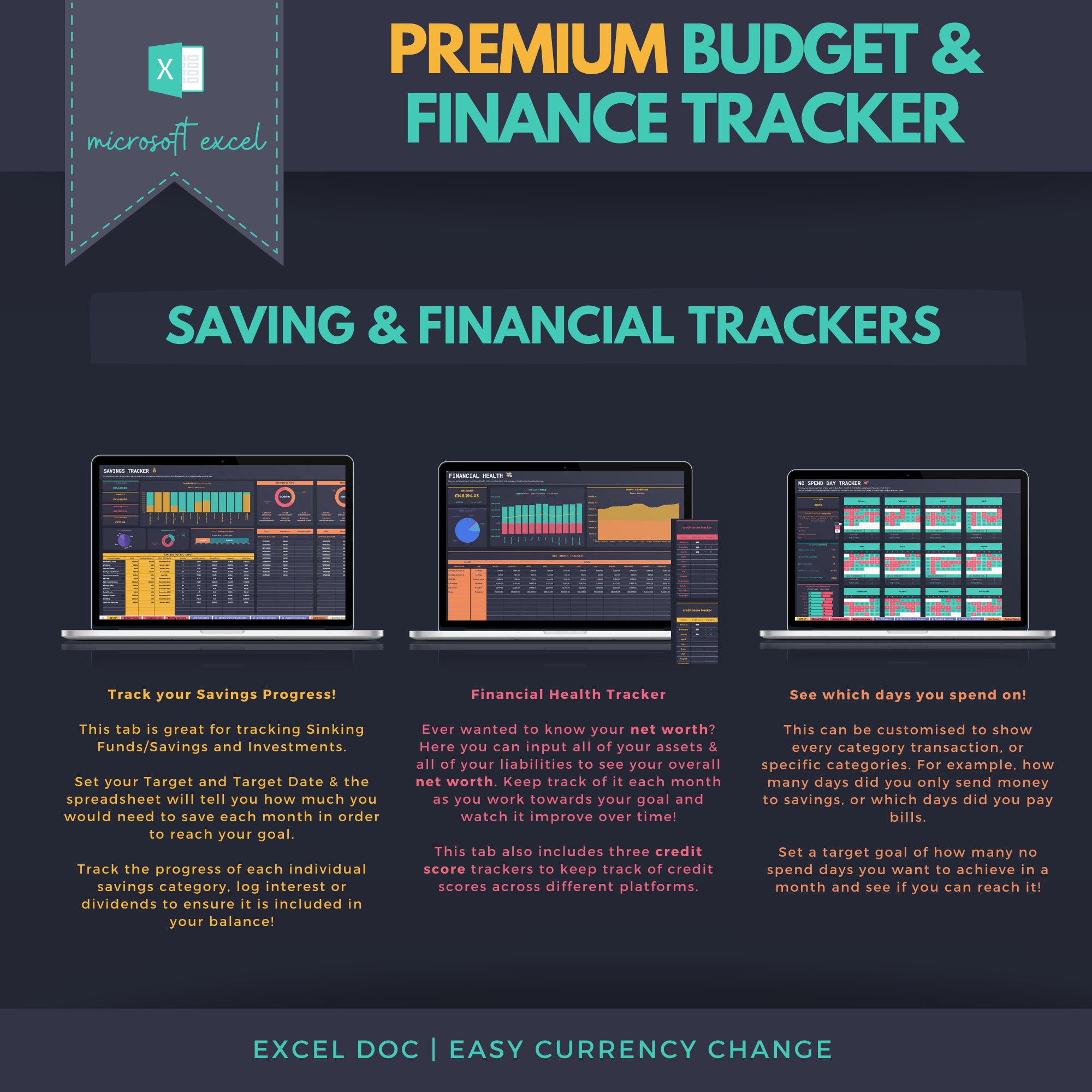 EXCEL DARK THEME Premium Budget & Finance Tracker Budget Spreadsheet ...