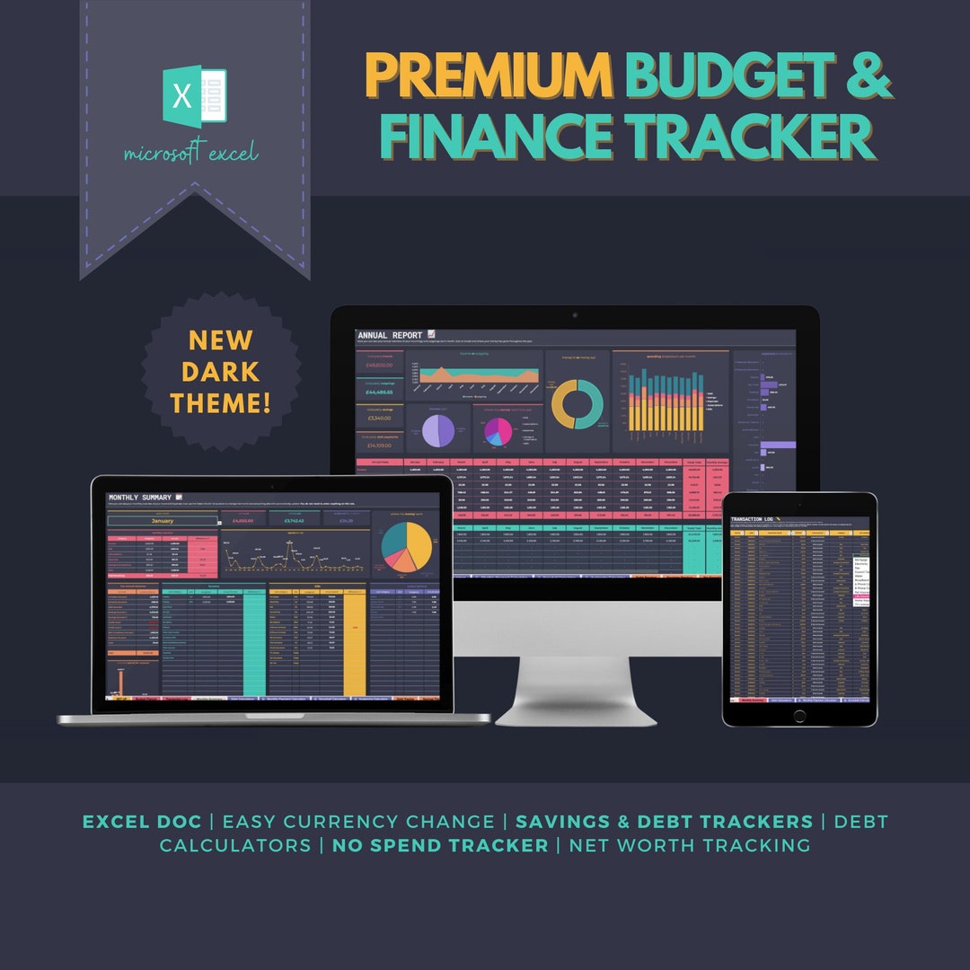 EXCEL DARK THEME Premium Budget & Finance Tracker | Budget Spreadsheet ...