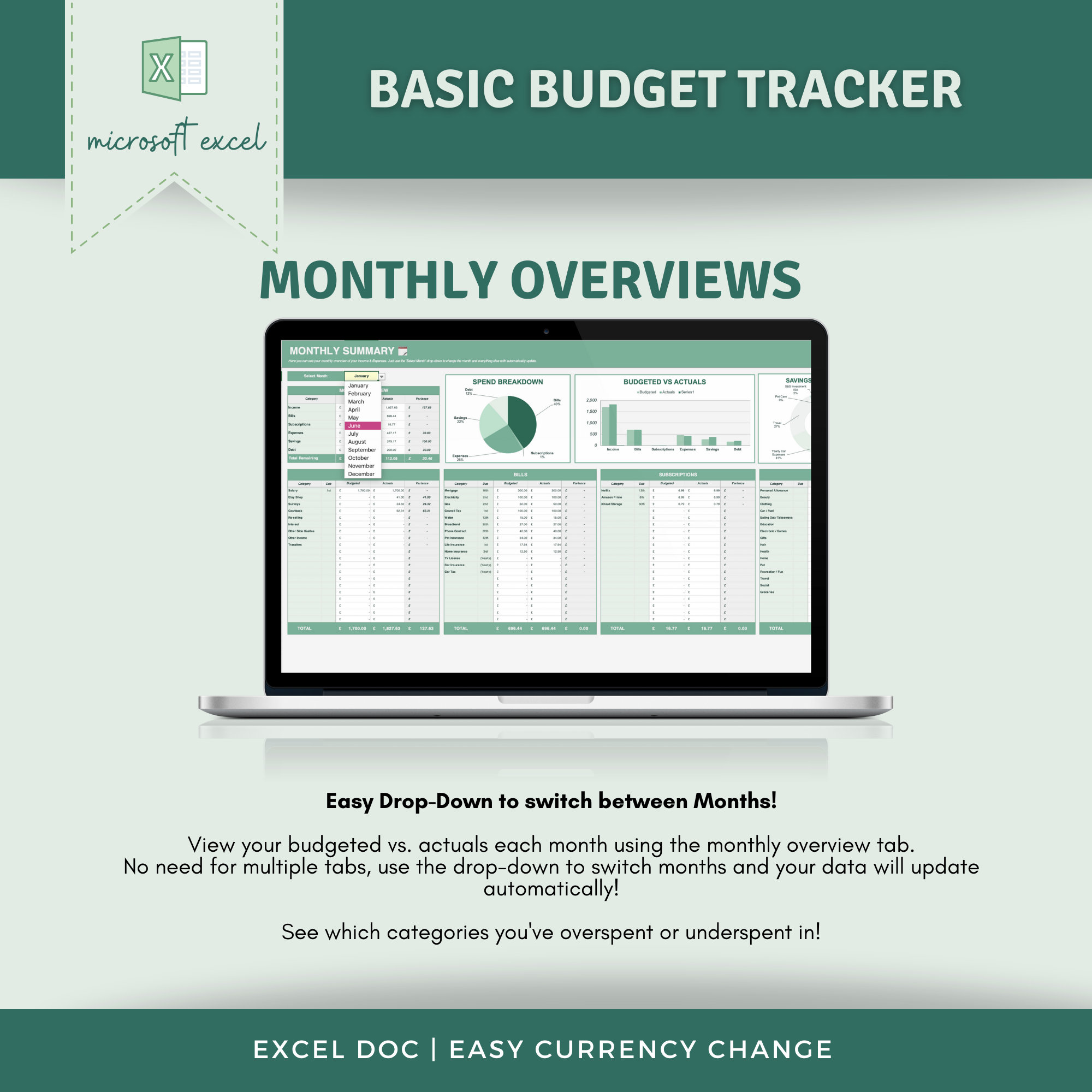 Excel BASIC BUDGET TRACKER Budget Spreadsheet Annual Budgeting Zero ...