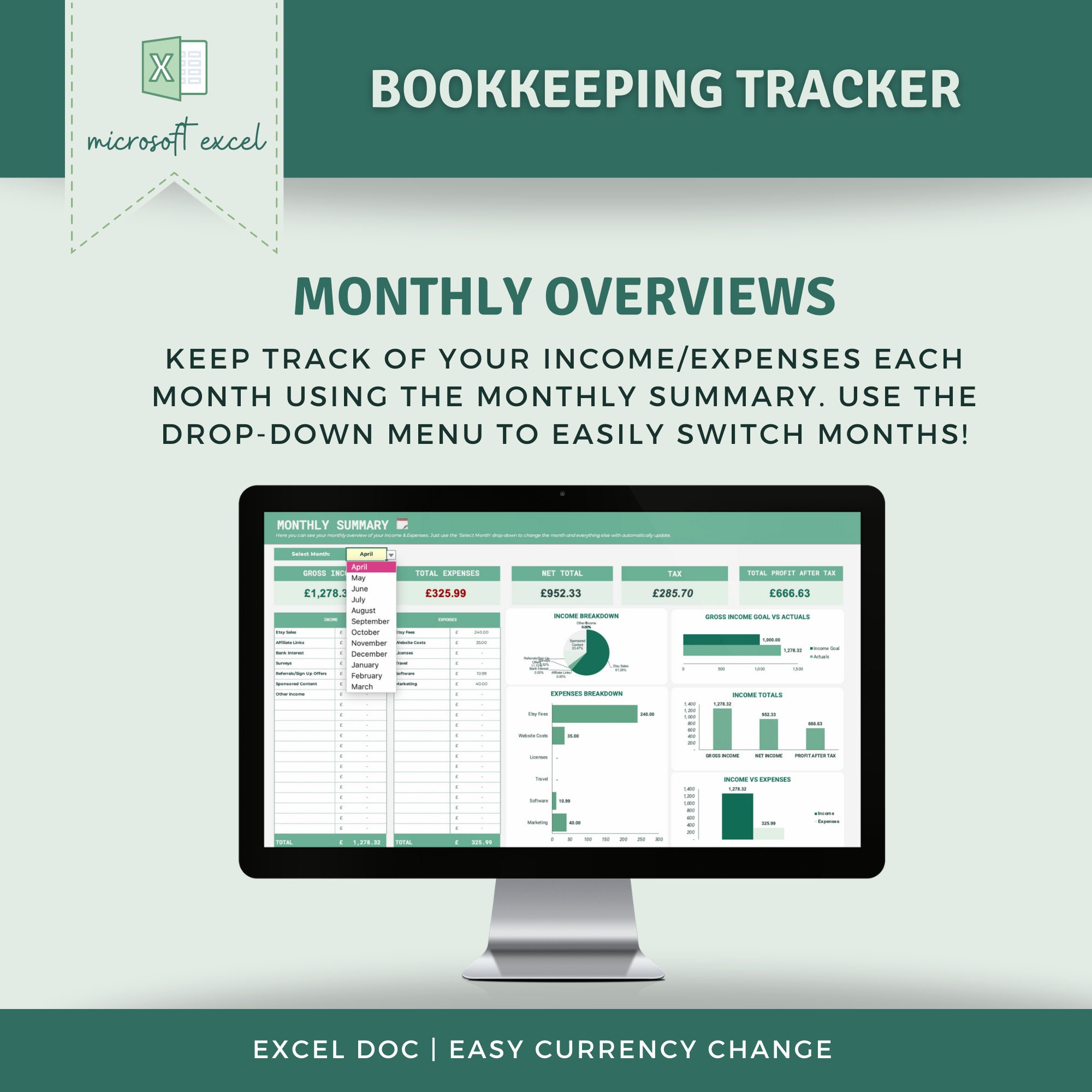 EXCEL Small Business Bookkeeping Side Hustle Income & Expenses ...