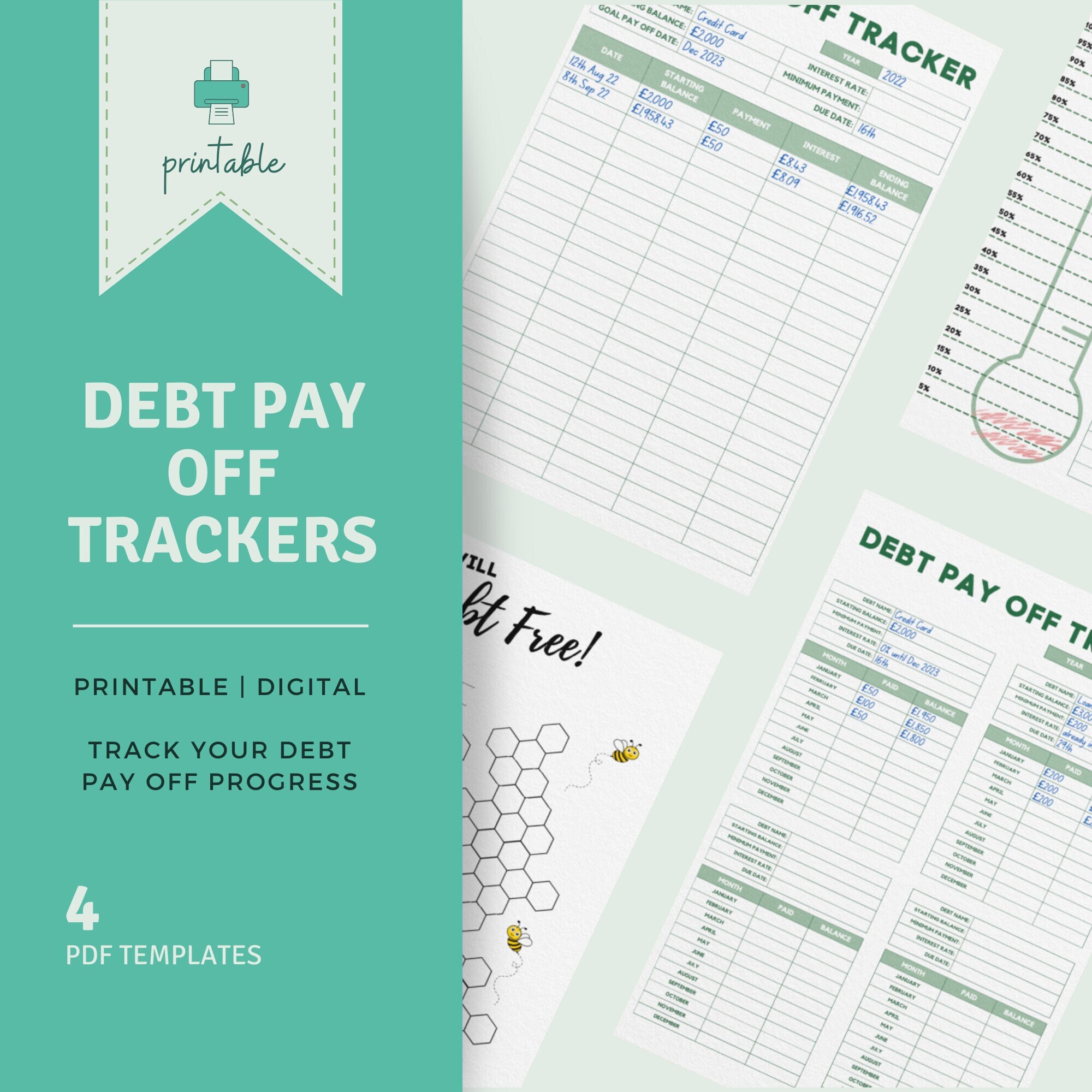 DEBT PAY OFF Tracker Printable Debt Pay off Trackers Bundle Debt ...