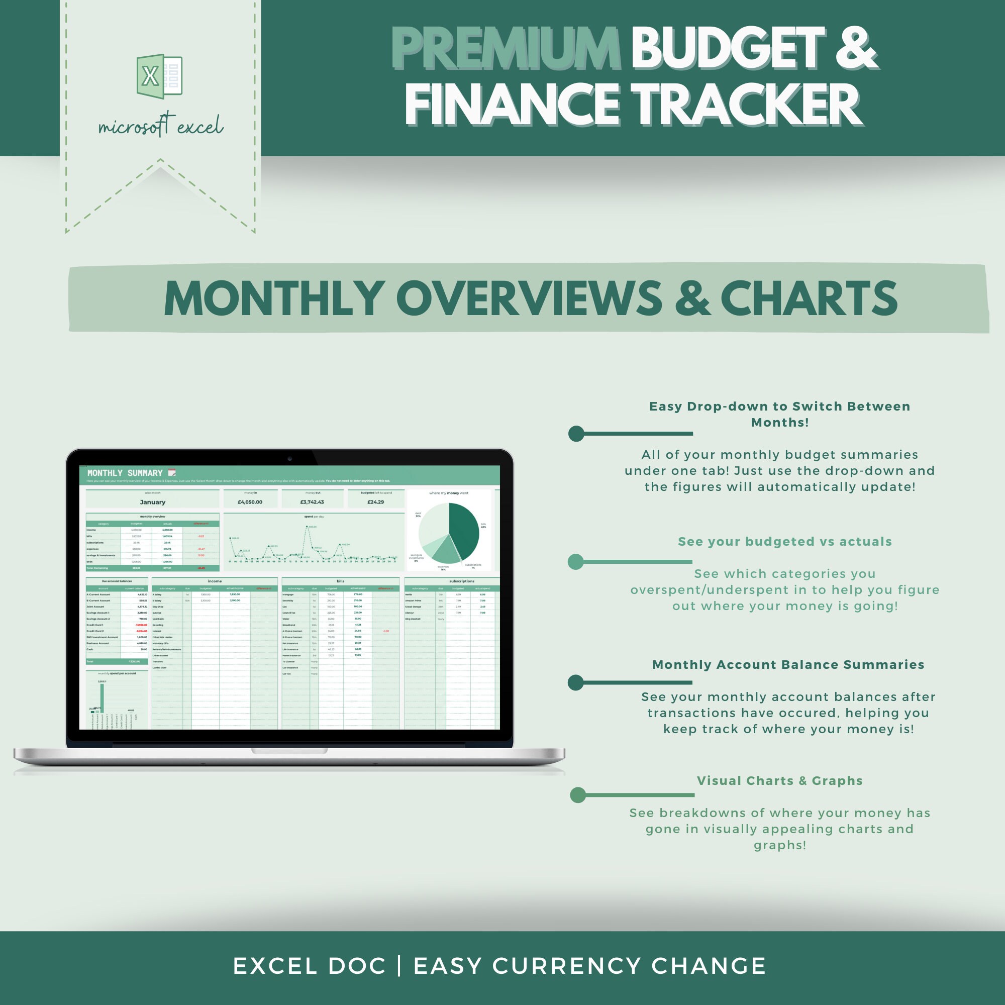 Excel PREMIUM BUDGET & FINANCE Tracker | Budget Spreadsheet | Saving ...