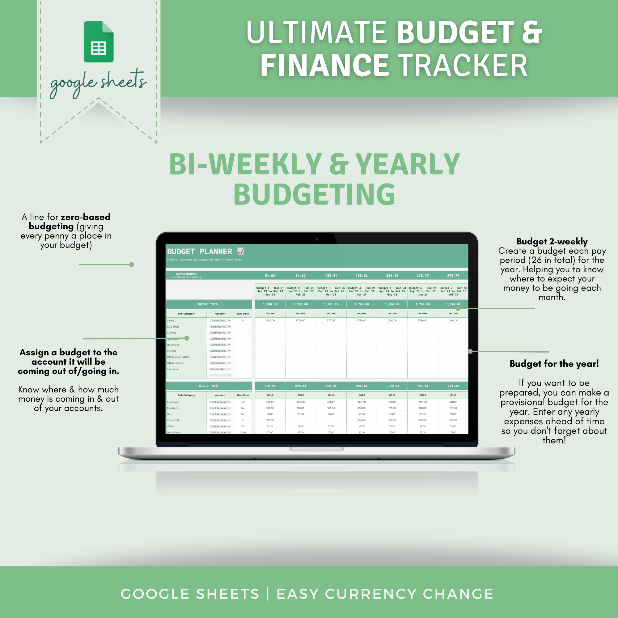 2-WEEKLY BUDGET & FINANCE Tracker | Budget Spreadsheet | Saving Tracker ...