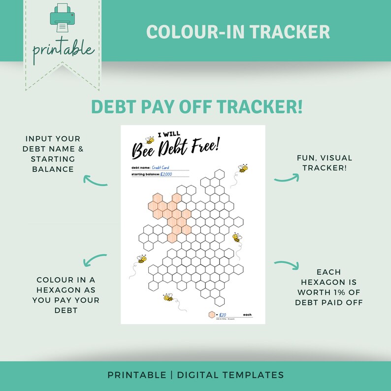 DEBT PAY OFF Tracker | Printable Debt Pay off Tracker | Colour in 100 ...