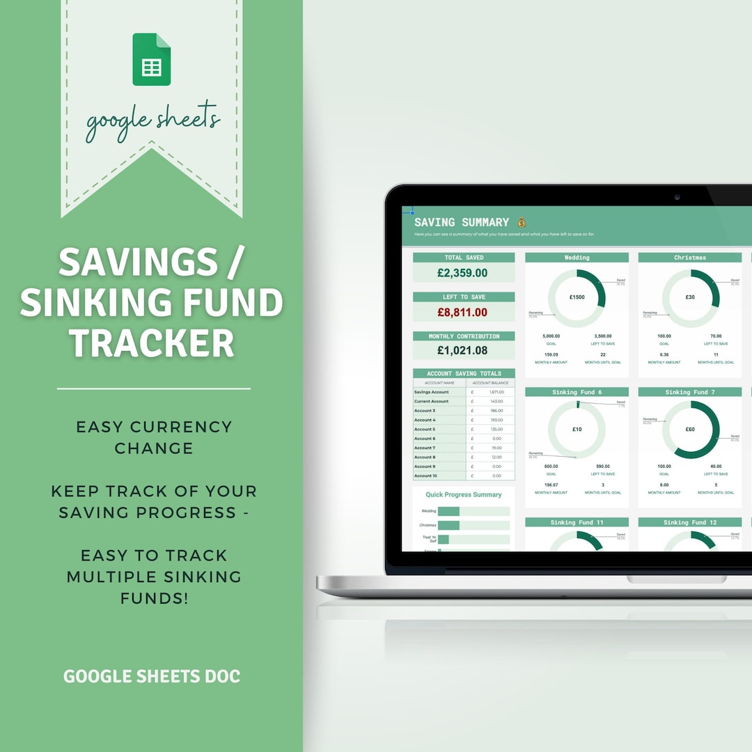 Sinking Funds Tracker | Saving Tracker | Google Sheets Savings Tracker ...