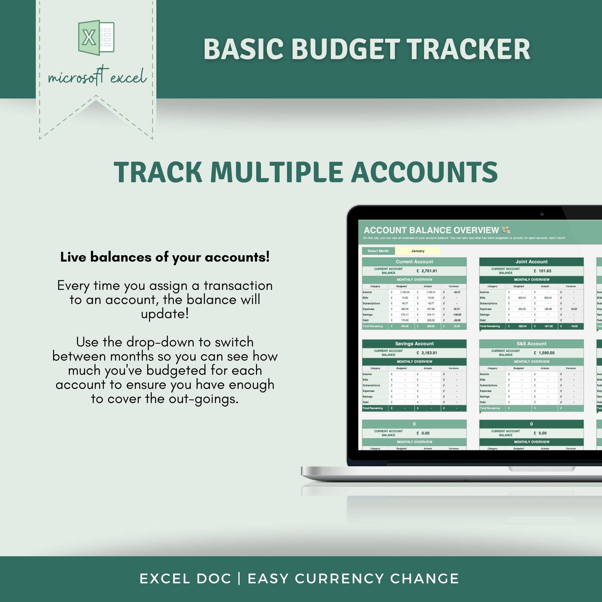 Excel BASIC BUDGET TRACKER Budget Spreadsheet Annual Budgeting Zero ...