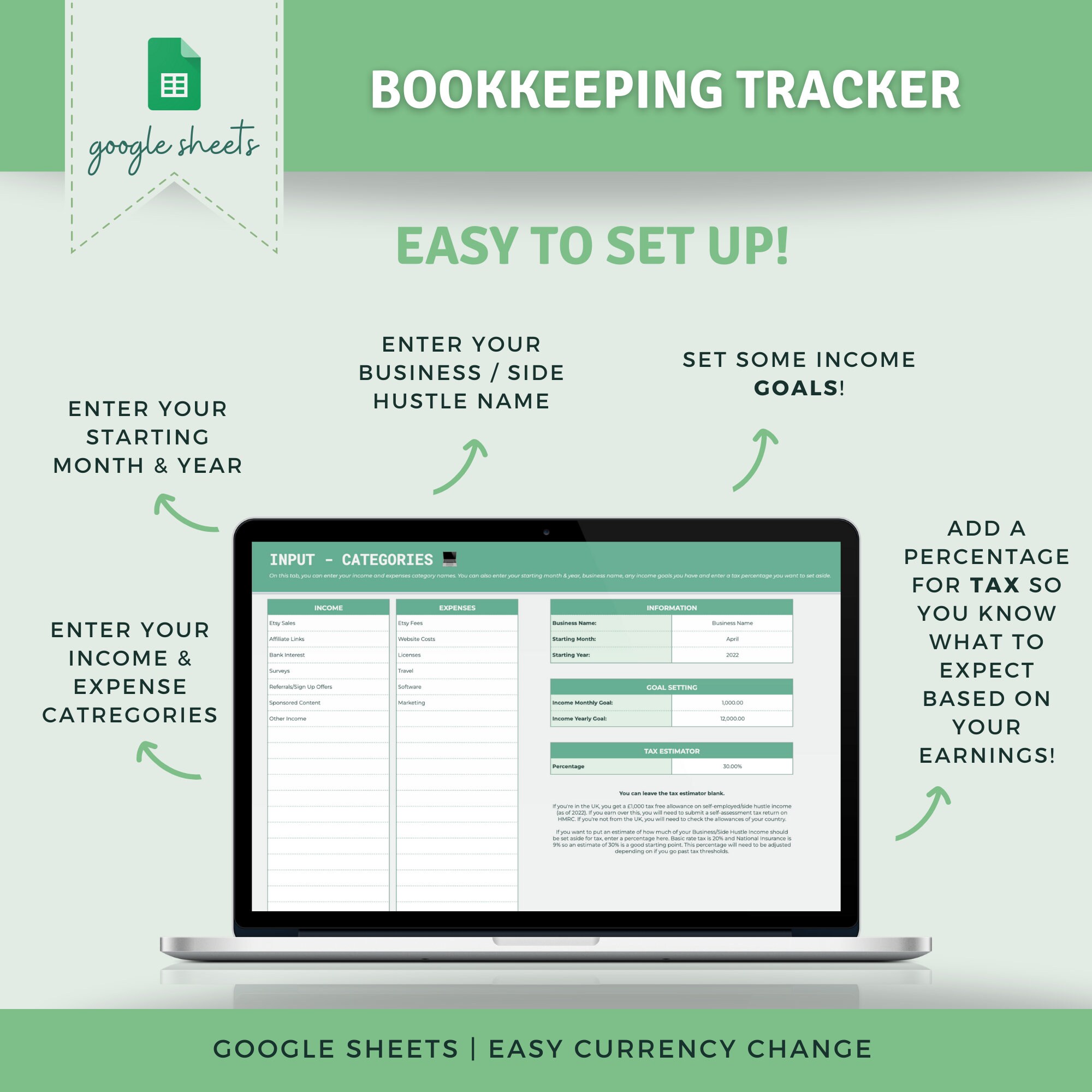 Small Business Tracker Side Hustle Income & Expenses Bookkeeping ...