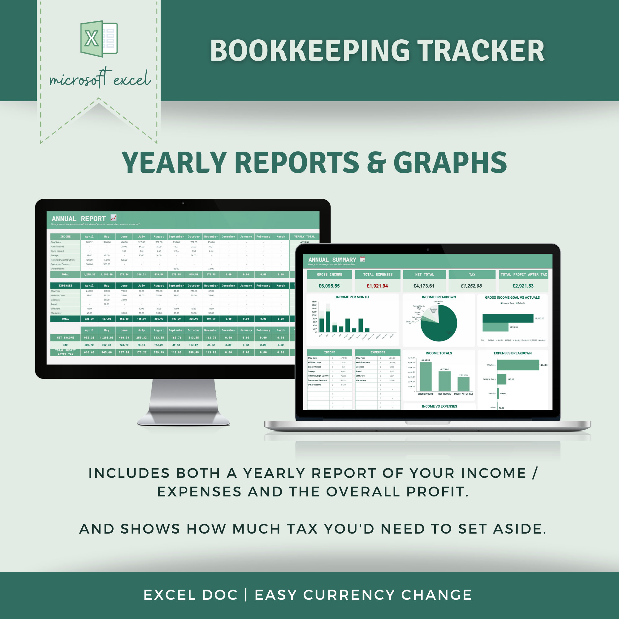 EXCEL Small Business Bookkeeping Side Hustle Income & Expenses ...