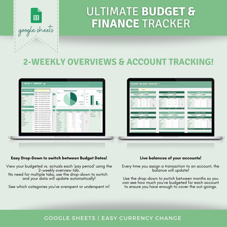 2-WEEKLY BUDGET & FINANCE Tracker | Budget Spreadsheet | Saving Tracker ...
