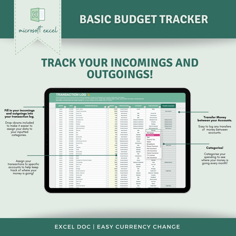 Excel BASIC BUDGET TRACKER Budget Spreadsheet Annual Budgeting Zero ...