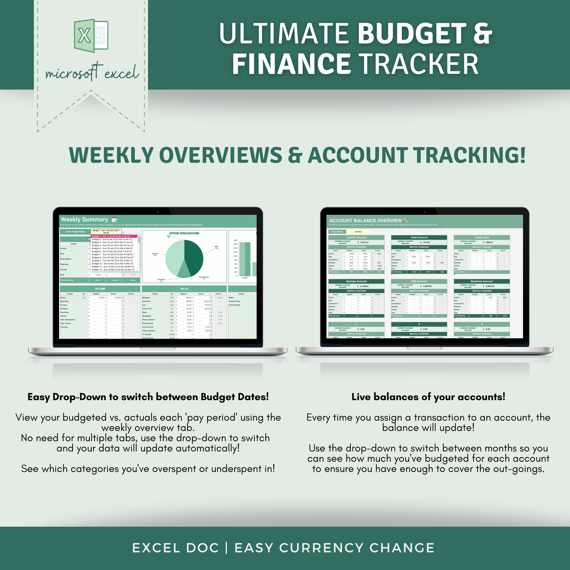 Excel WEEKLY BUDGET & FINANCE Tracker | Budget Spreadsheet | Saving ...