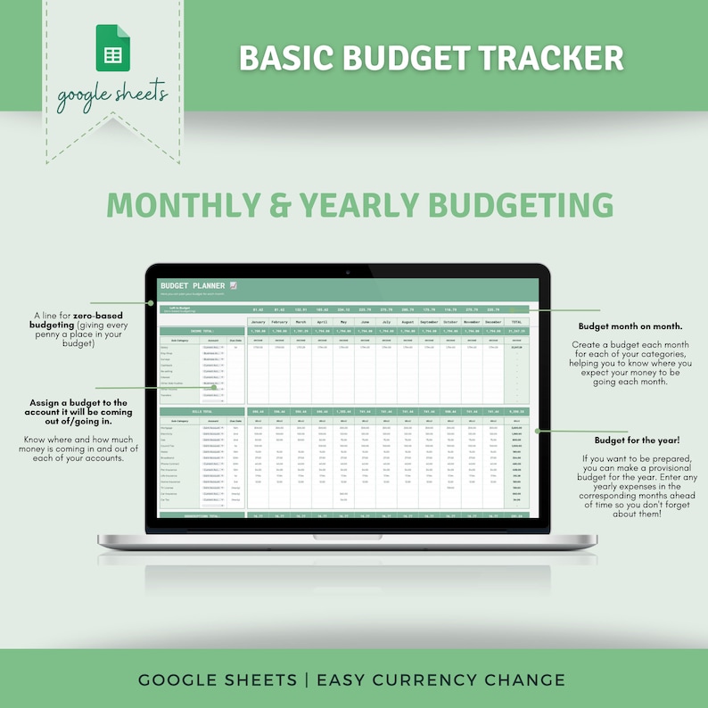 BASIC BUDGET TRACKER Budget Spreadsheet Annual Budgeting Zero Based Budgeting Budgeting Tracker ...