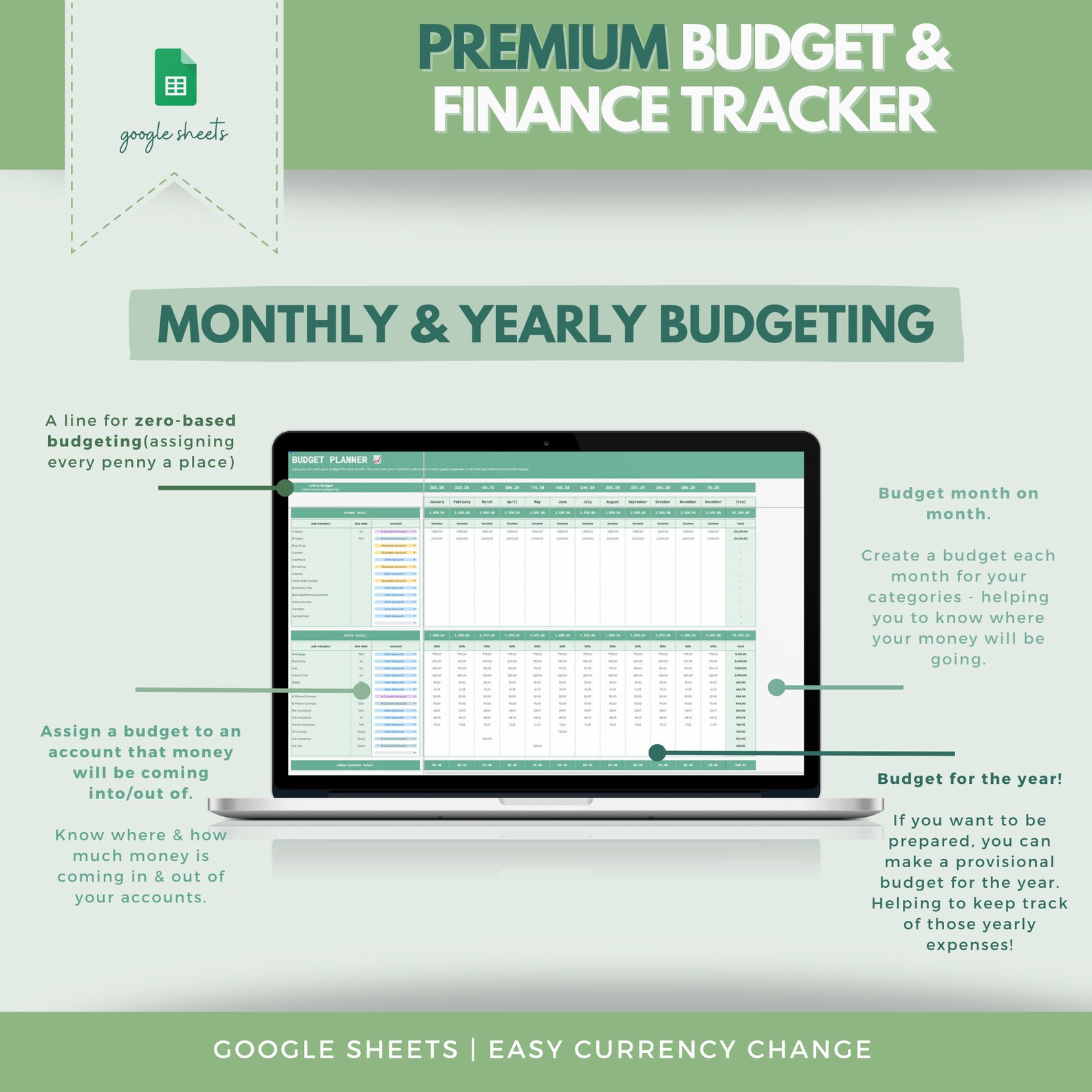 PREMIUM BUDGET & FINANCE Tracker | Budget Spreadsheet | Saving Tracker ...