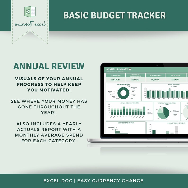 Excel BASIC BUDGET TRACKER Budget Spreadsheet Annual Budgeting Zero ...