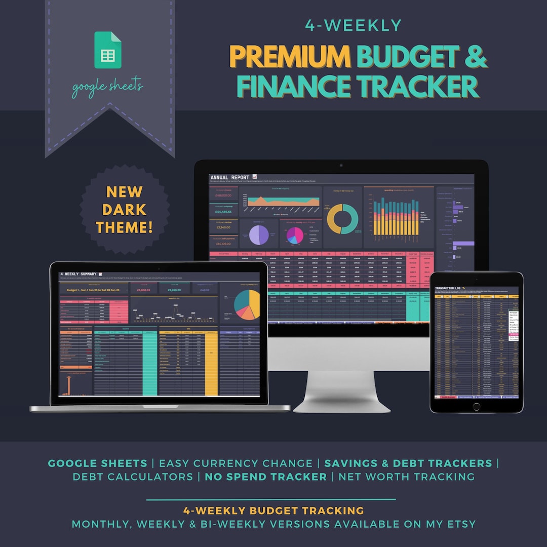 DARK THEME Premium Budget & Finance 4-weekly Tracker | Budget ...