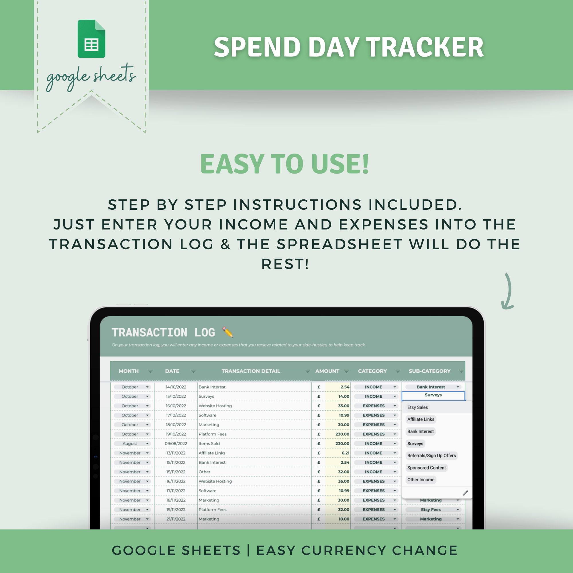 SIDE HUSTLE TRACKER | Google Sheets Side Hustle | Side Hustle ...