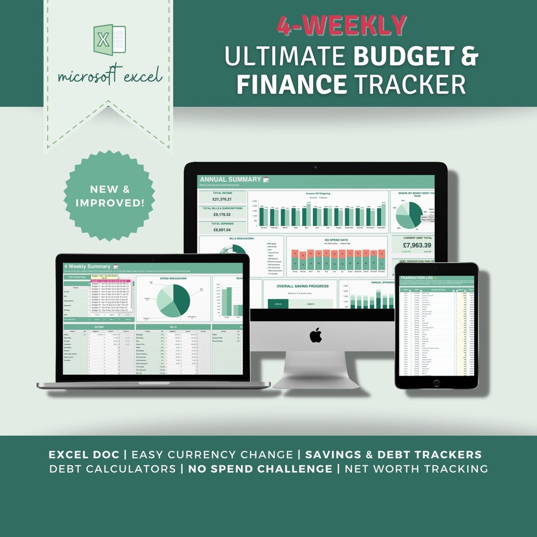 Excel 4 WEEKLY BUDGET & FINANCE Tracker | Budget Spreadsheet | Saving ...