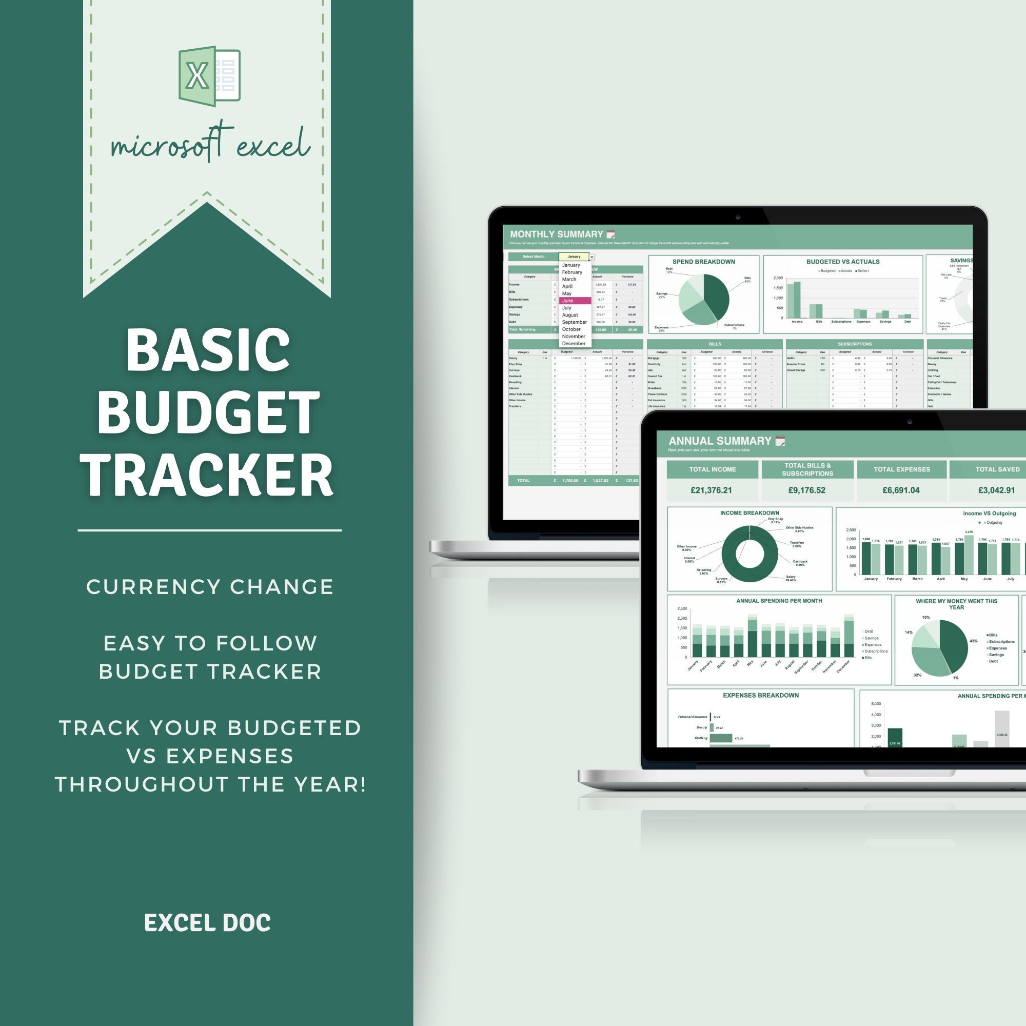 Excel BASIC BUDGET TRACKER Budget Spreadsheet Annual Budgeting Zero ...
