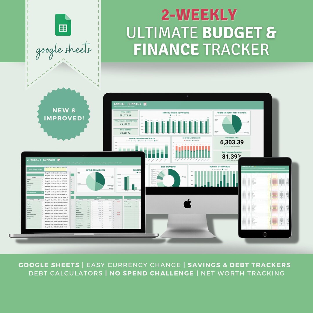 2-WEEKLY BUDGET & FINANCE Tracker | Budget Spreadsheet | Saving Tracker ...