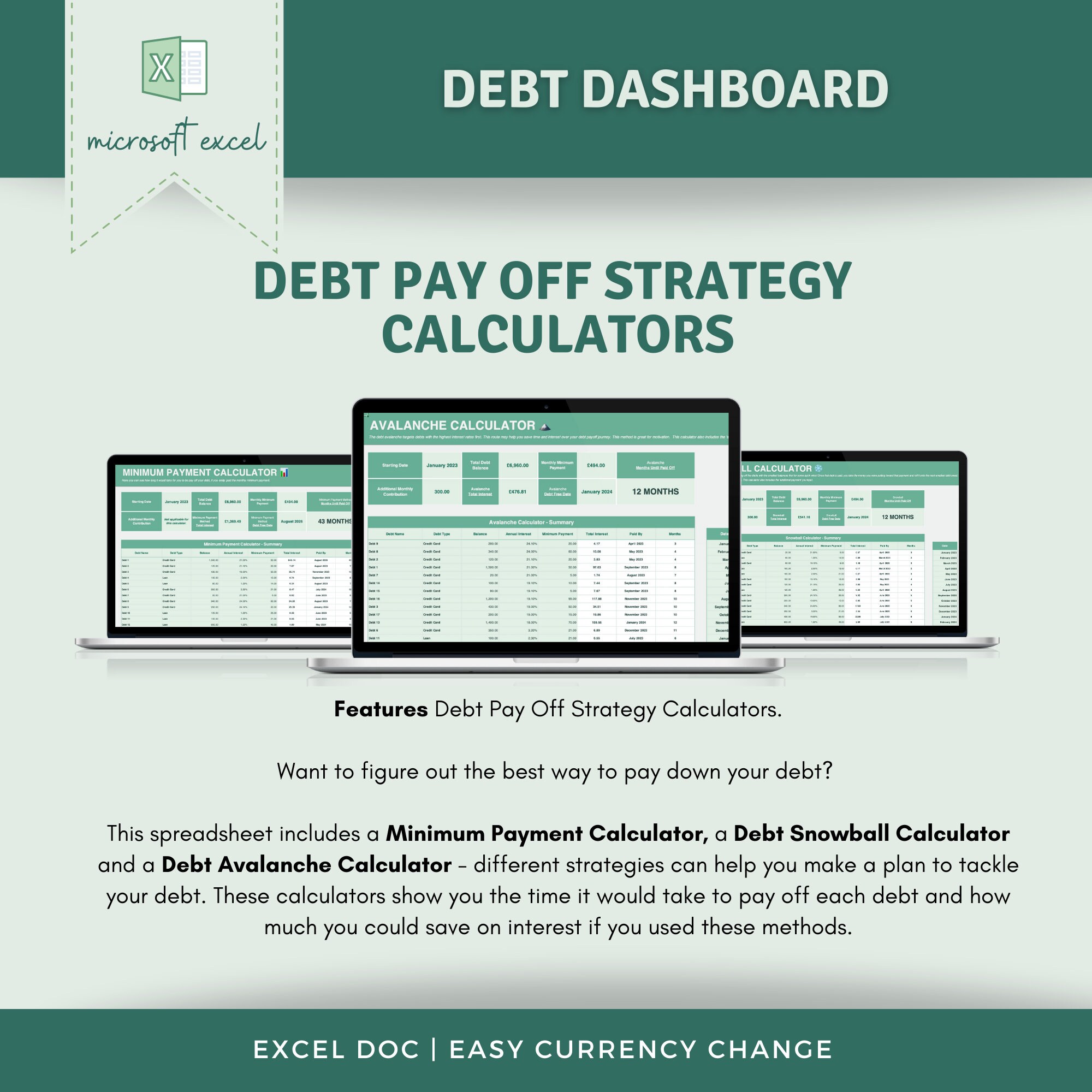 EXCEL DEBT DASHBOARD Debt Pay off Tracker Debt Snowball - Etsy