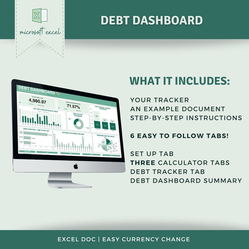 EXCEL DEBT DASHBOARD Debt Pay off Tracker Debt Snowball - Etsy
