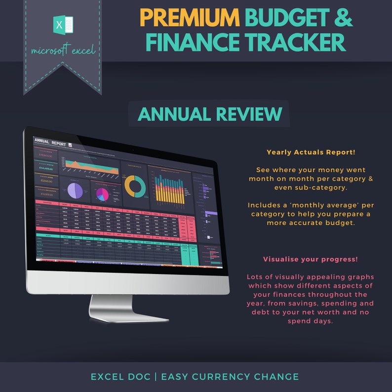 EXCEL DARK THEME Premium Budget & Finance Tracker | Budget Spreadsheet ...