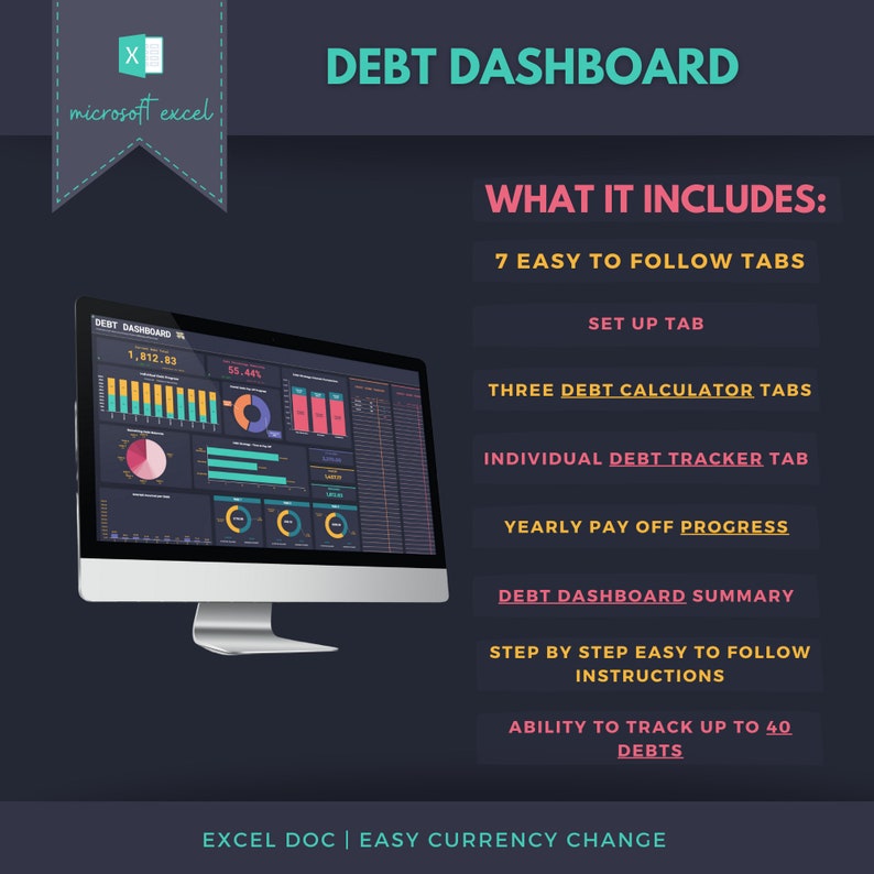 EXCEL DARK THEME Debt Dashboard Debt Pay off Tracker Debt - Etsy New ...