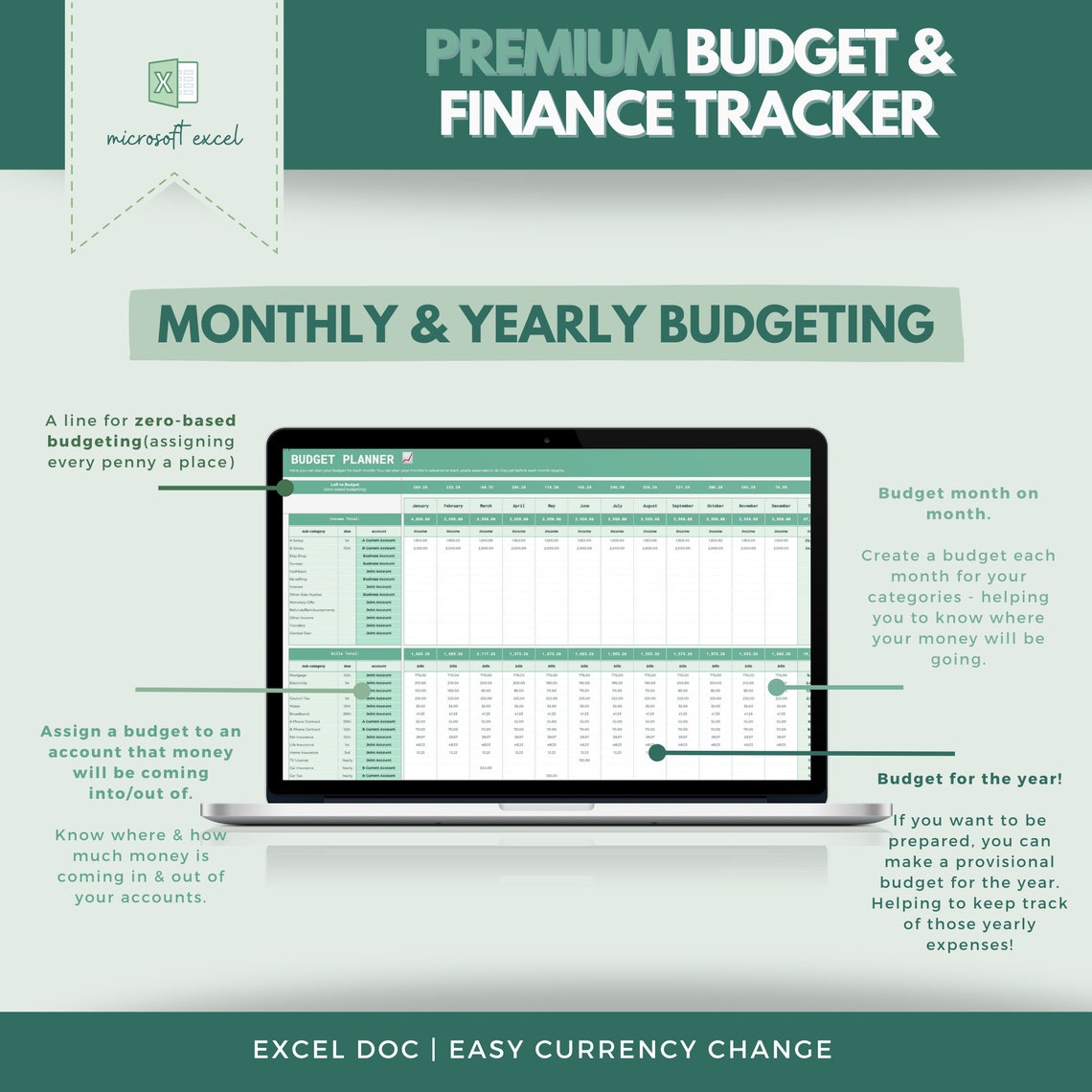 Excel PREMIUM BUDGET & FINANCE Tracker | Budget Spreadsheet | Saving ...