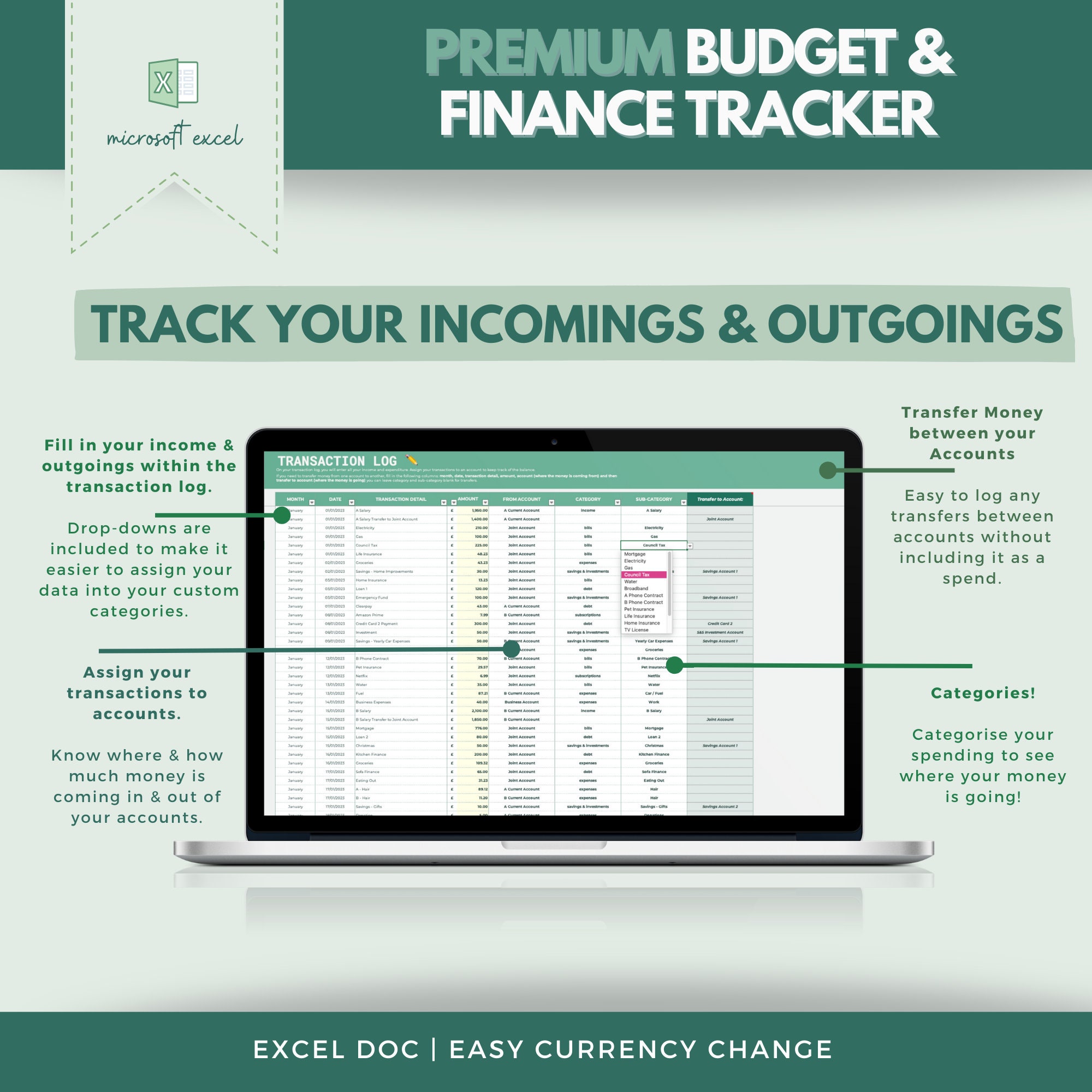 Excel PREMIUM BUDGET & FINANCE Tracker | Budget Spreadsheet | Saving ...