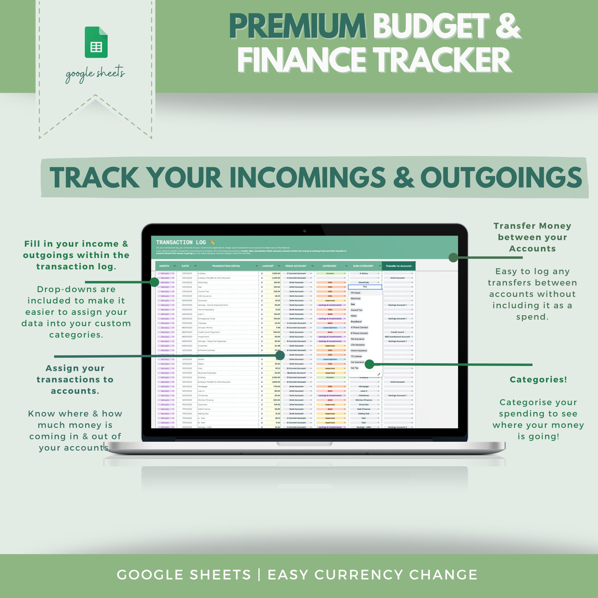 PREMIUM BUDGET & FINANCE Tracker | Budget Spreadsheet | Saving Tracker ...