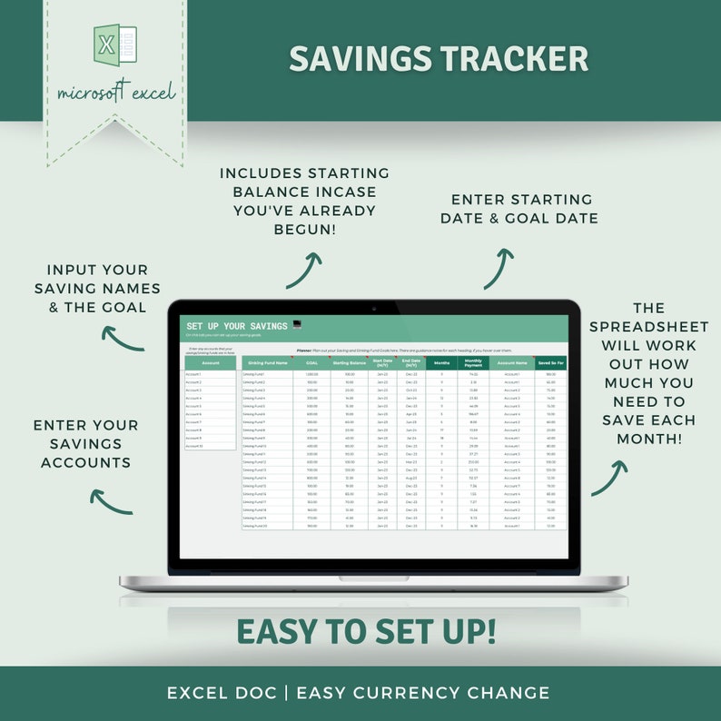 EXCEL Sinking Funds Tracker Savings Tracker Cash Envelope Spreadsheet ...