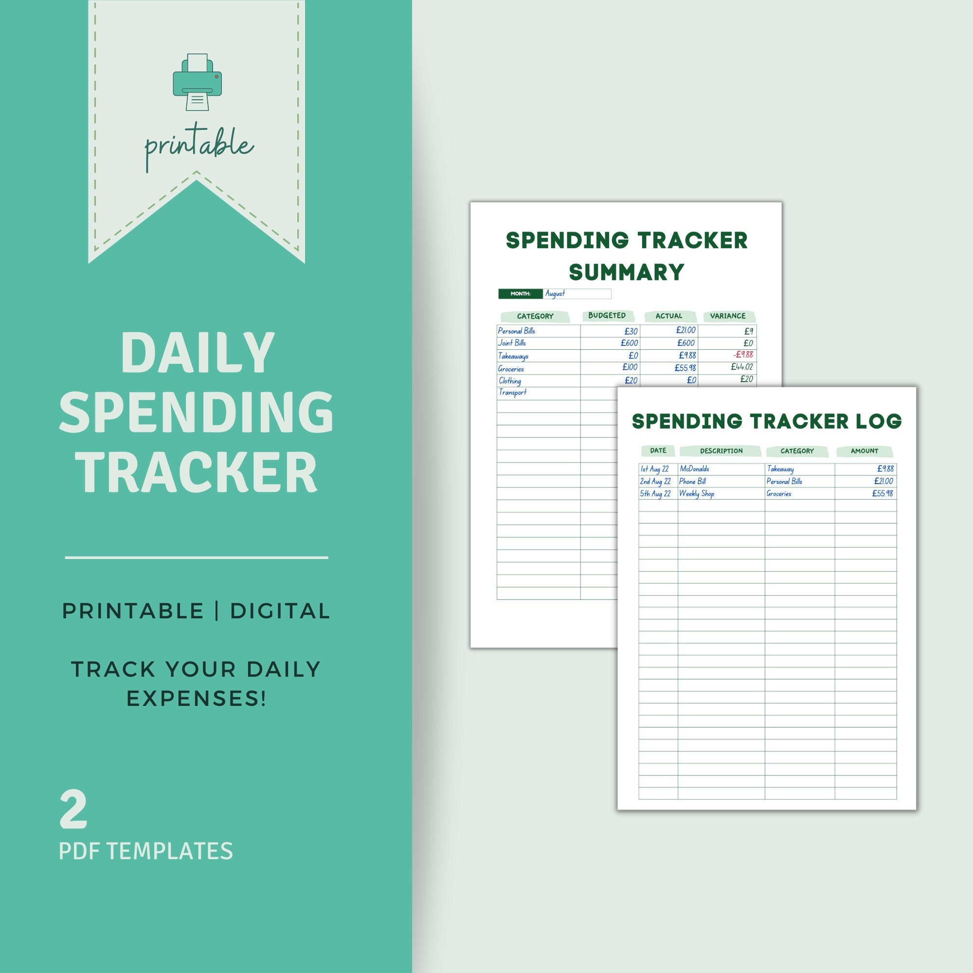 SPENDING TRACKER Printable Spending Log Transaction Log Digital ...