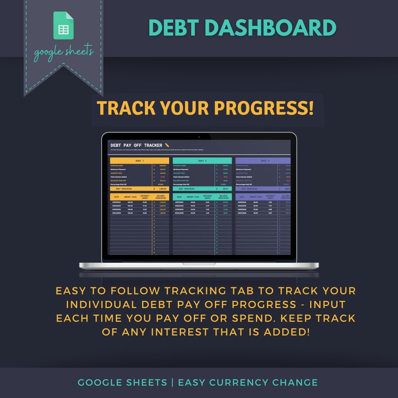 Dark Theme DEBT DASHBOARD | Debt Pay off Tracker | Debt Snowball ...