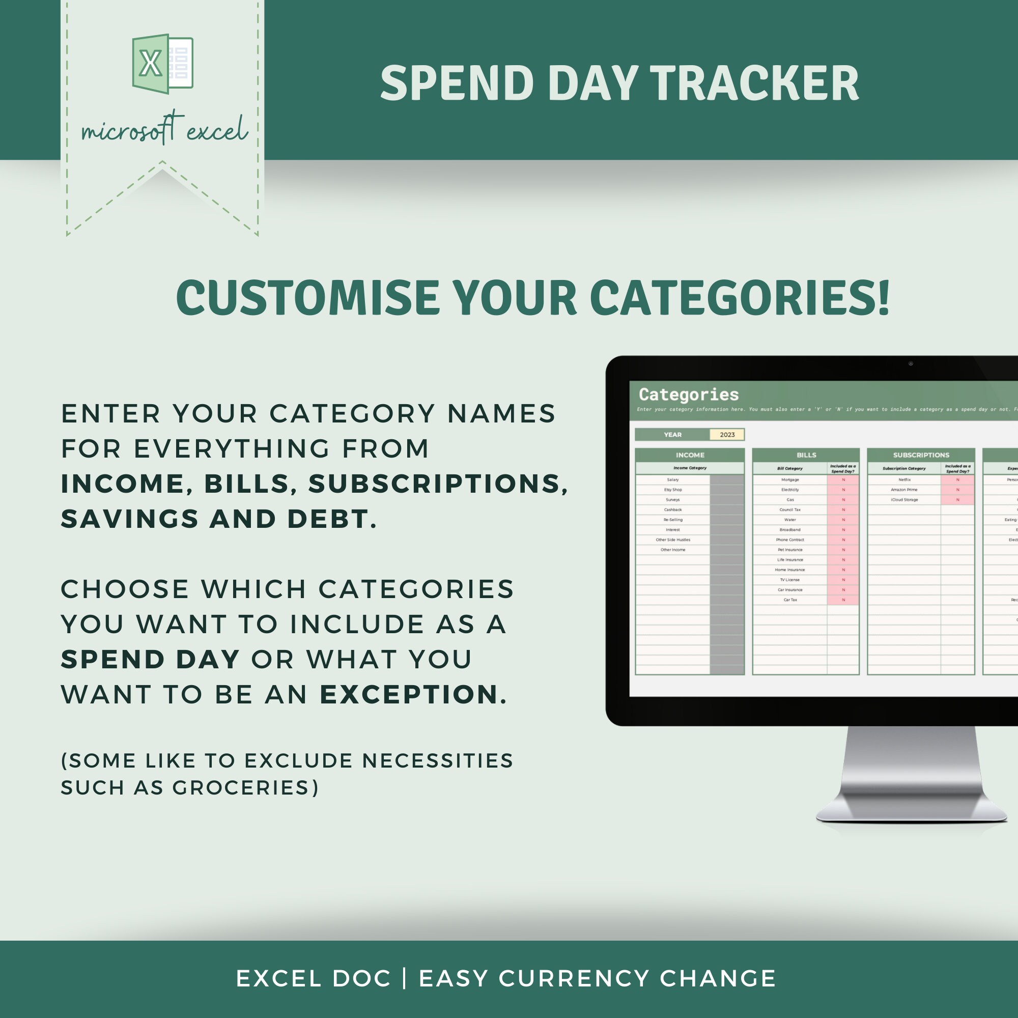 EXCEL SPEND DAY Tracker & Expenses Log | Spending Spreadsheet | No ...