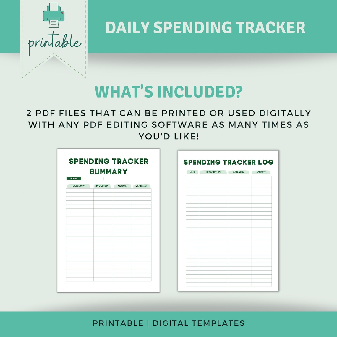 SPENDING TRACKER Printable Spending Log Transaction Log Digital ...