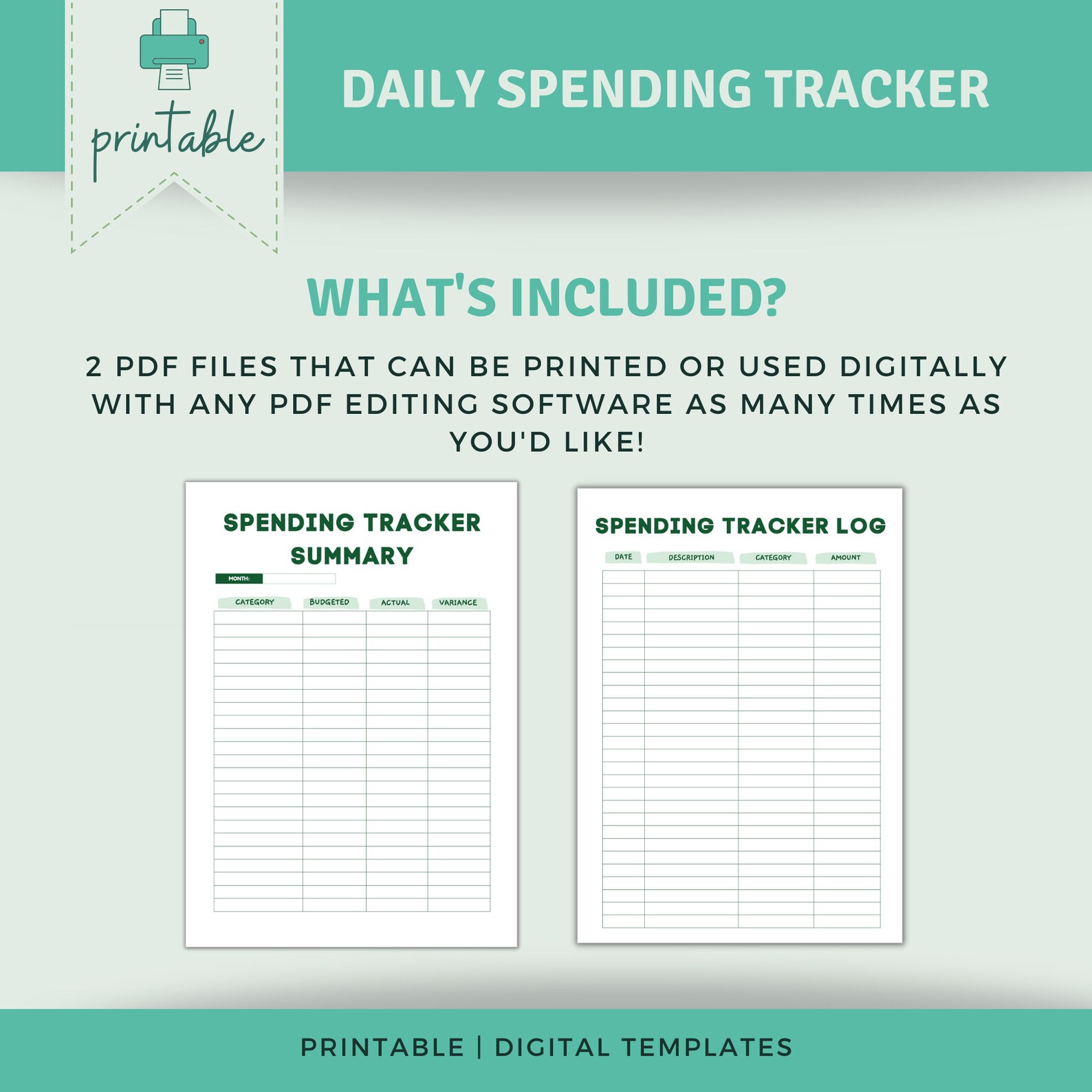 SPENDING TRACKER | Printable Spending Log | Transaction Log | Digital ...