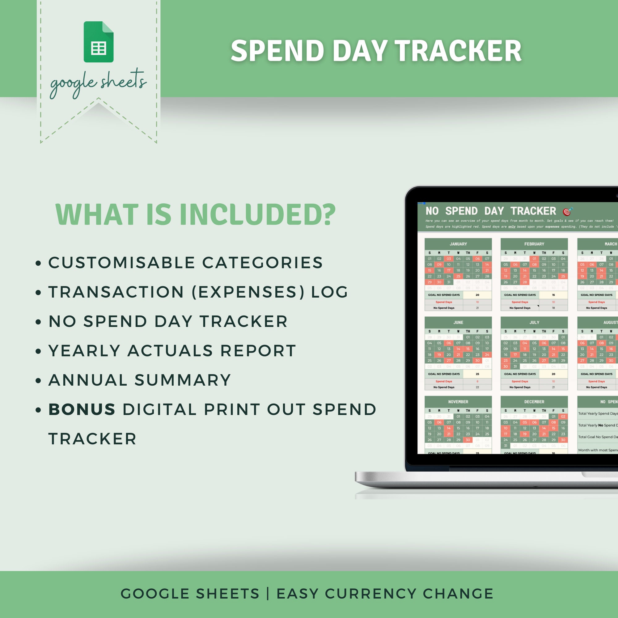 SPEND DAY Tracker & Expenses Log | No Spend Day Tracker | No Spend Day ...