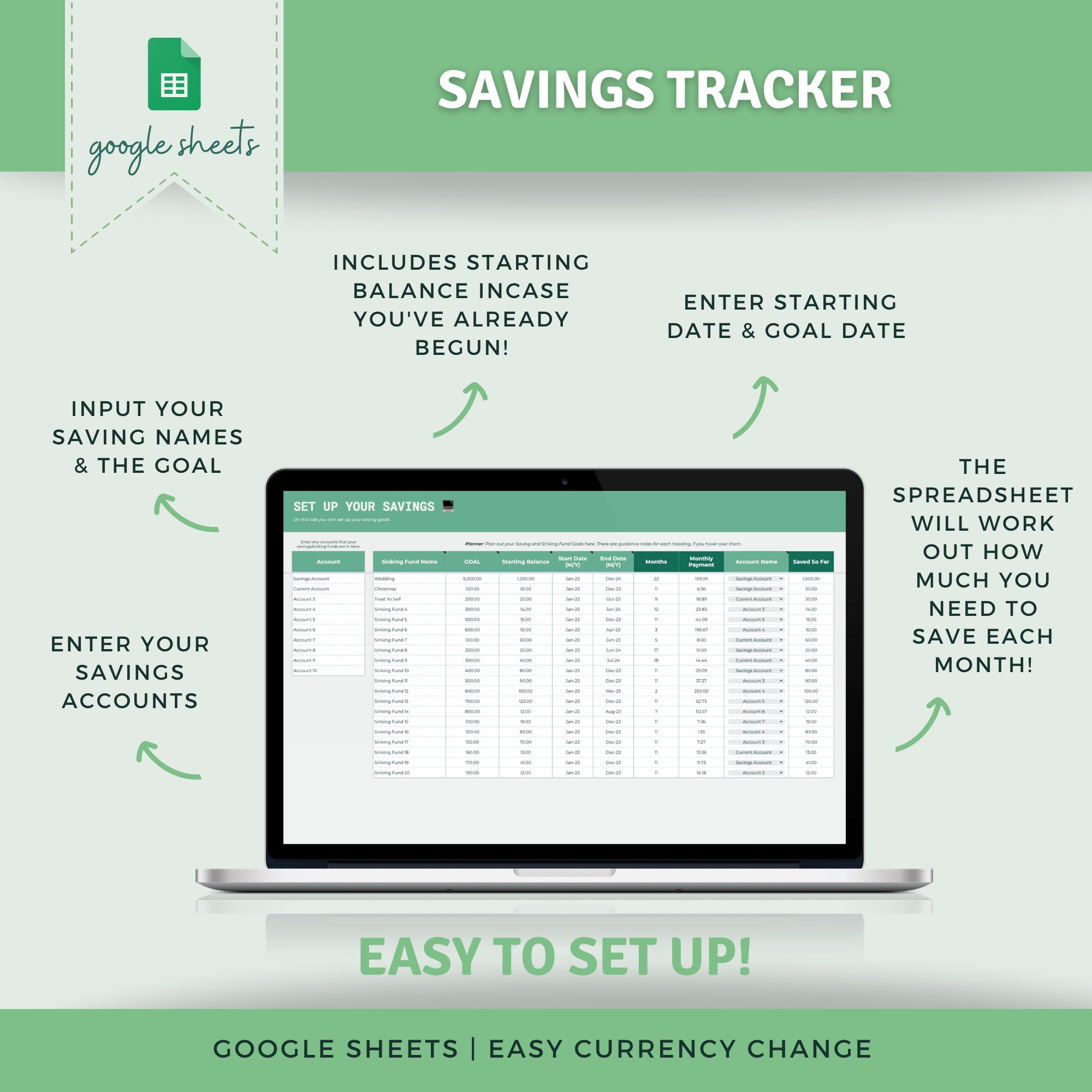 Sinking Funds Tracker Saving Tracker Google Sheets Savings Tracker Cash ...