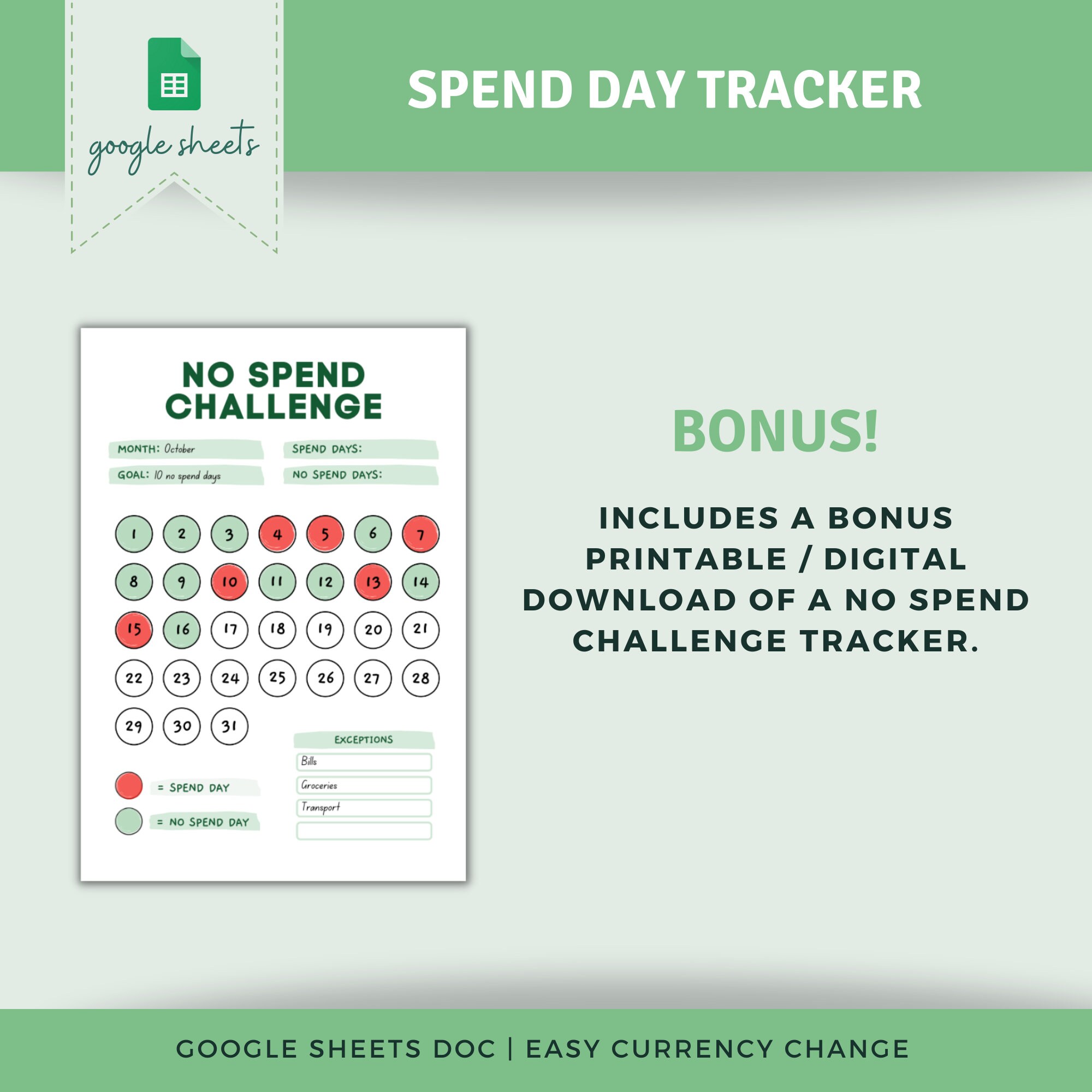 SPEND DAY Tracker & Expenses Log | No Spend Day Tracker | No Spend Day ...