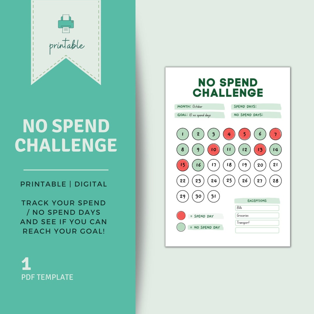 NO SPEND CHALLENGE | Spend Tracker | No Spend Printable | Spending ...