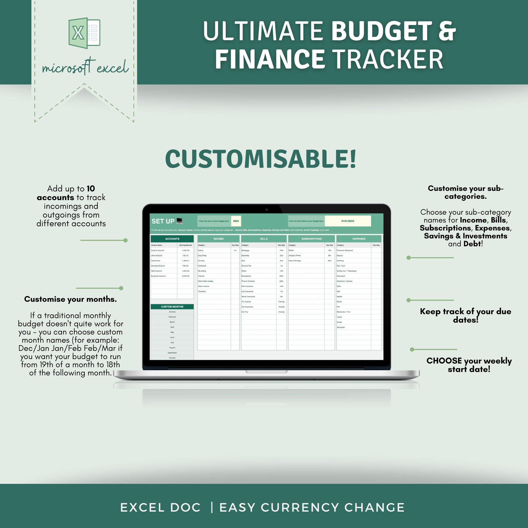 Excel WEEKLY BUDGET & FINANCE Tracker | Budget Spreadsheet | Saving ...