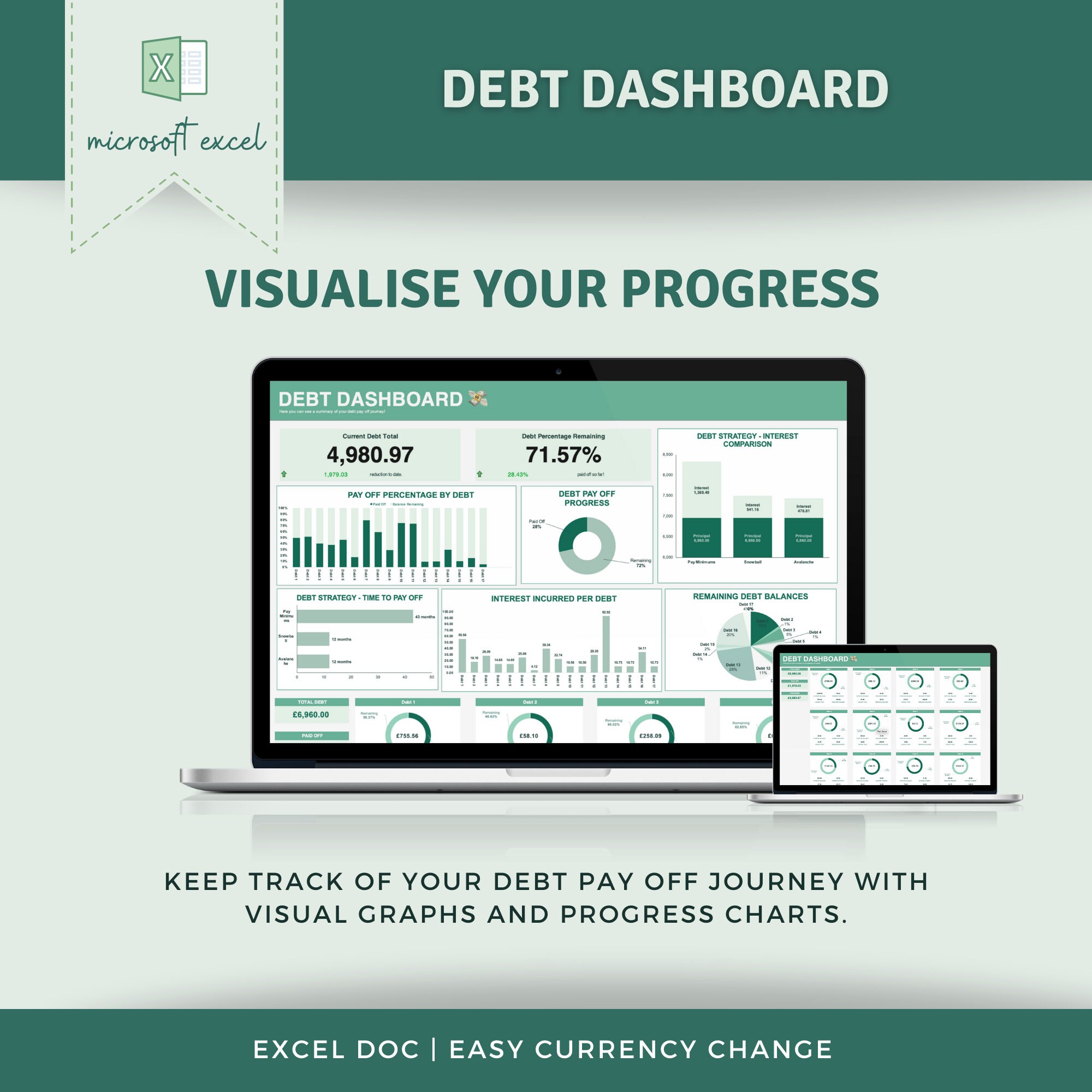 EXCEL DEBT DASHBOARD Debt Pay off Tracker Debt Snowball - Etsy