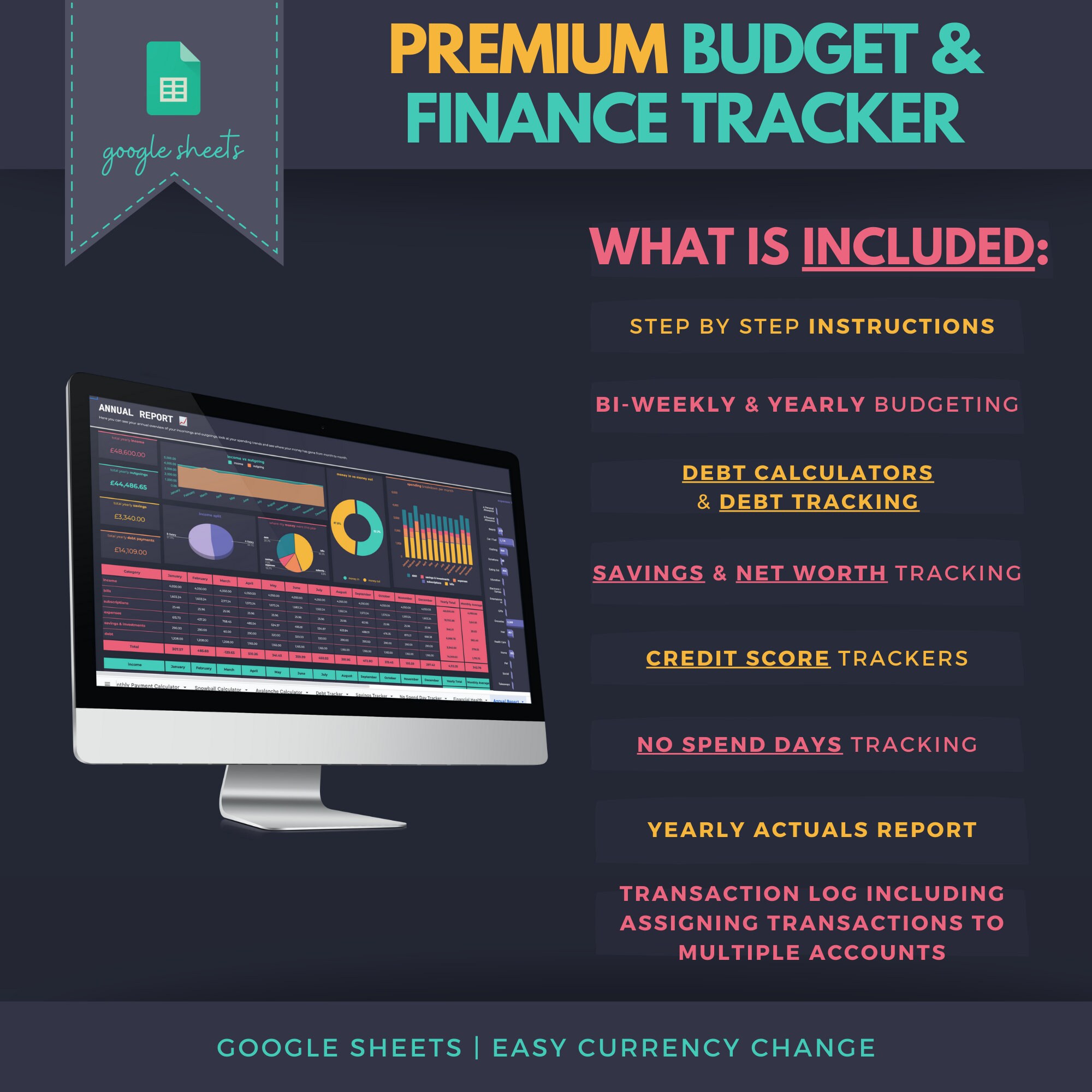 DARK THEME Premium Budget & Finance Bi-weekly Tracker | Budget ...