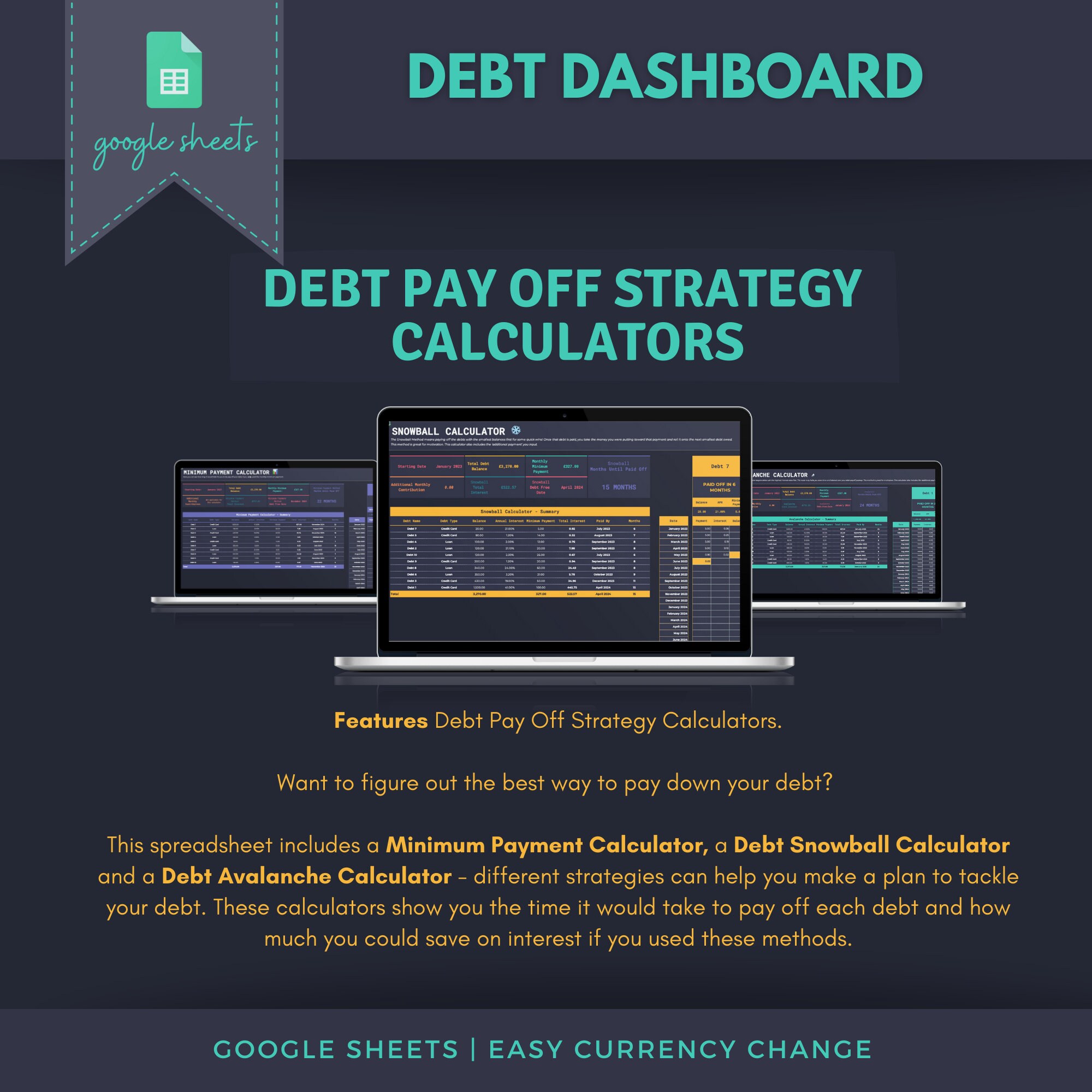 Dark Theme DEBT DASHBOARD | Debt Pay off Tracker | Debt Snowball ...