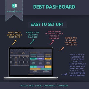 EXCEL DARK THEME Debt Dashboard | Debt Pay off Tracker | Debt Snowball ...