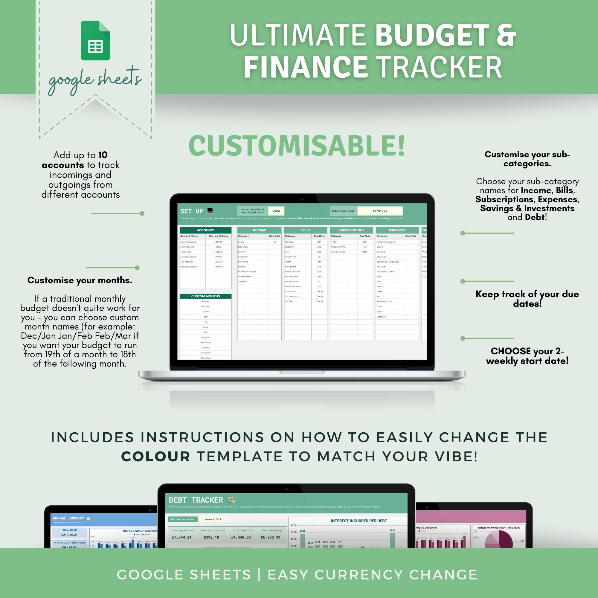 2-WEEKLY BUDGET & FINANCE Tracker | Budget Spreadsheet | Saving Tracker ...